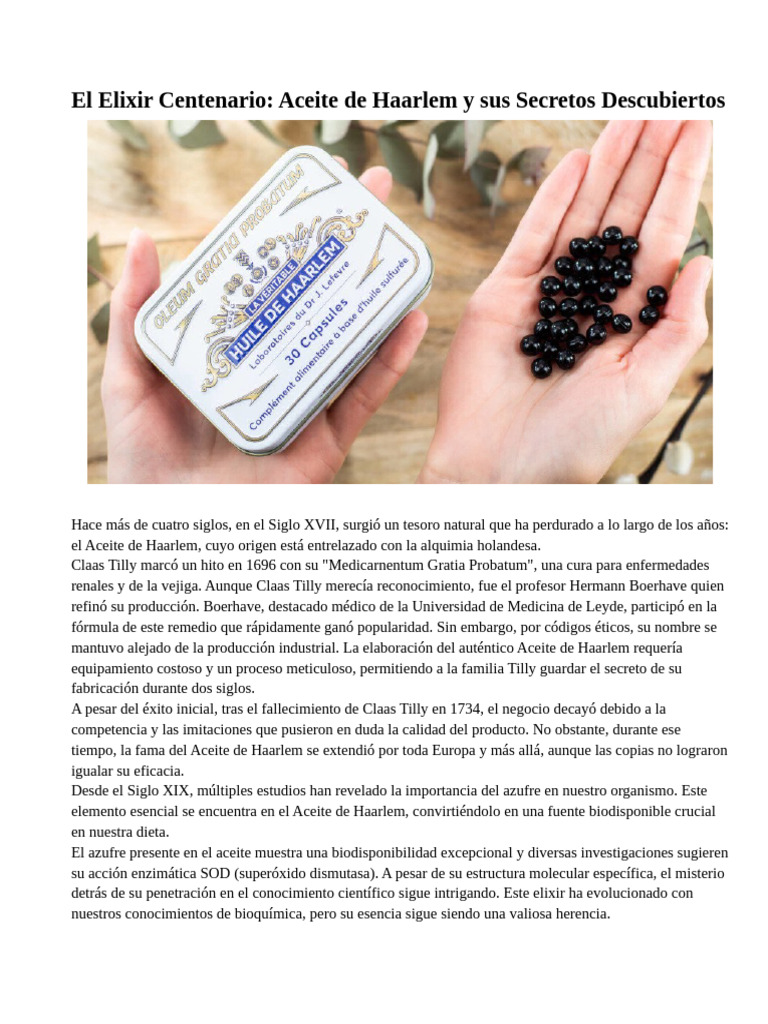 El Elixir Centenario: Aceite de Haarlem | PDF