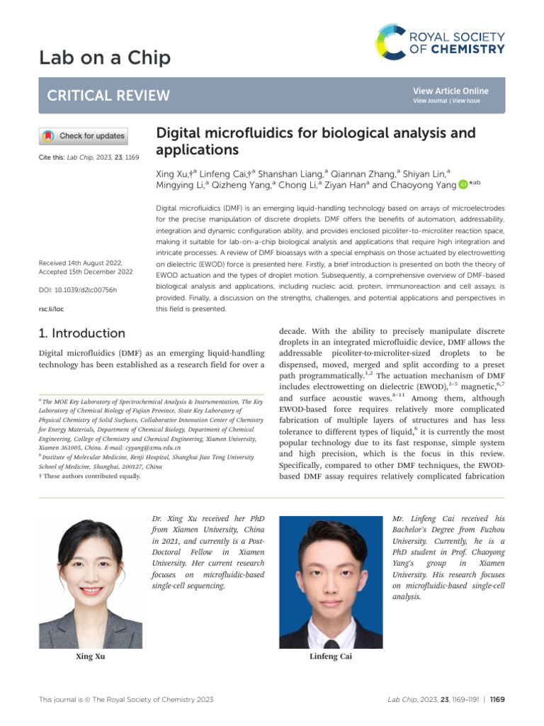 Digital Microfluidics For Biological Analysis and Applications | PDF | Microfluidics ...