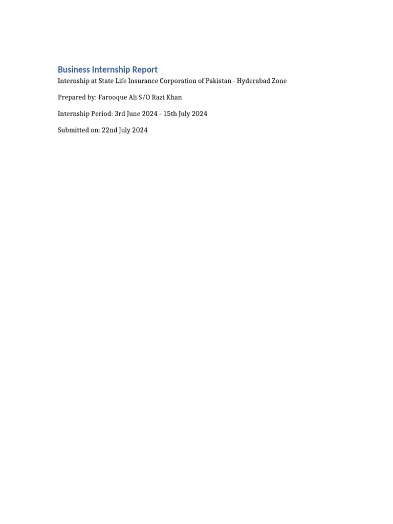 State Life Insurance Internship Report | PDF | Internship | Job Hunting