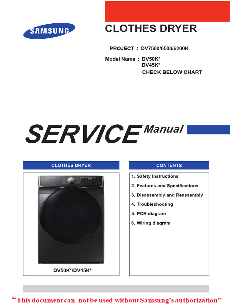 Samsung DV50K Series Service Manual | PDF | Clothes Dryer | Washing Machine