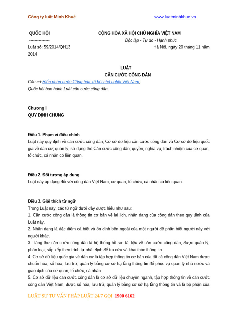 Luat Can Cuoc Cong Dan Nam 2014 | PDF
