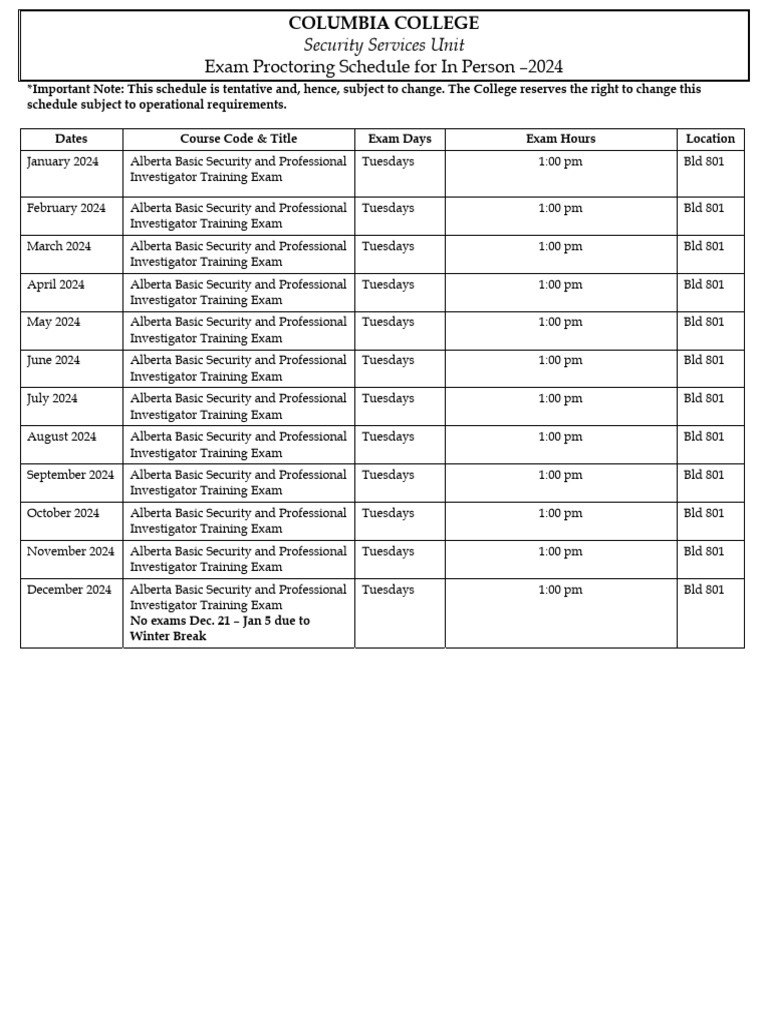 In Person Proctoring Schedule 2024 | PDF