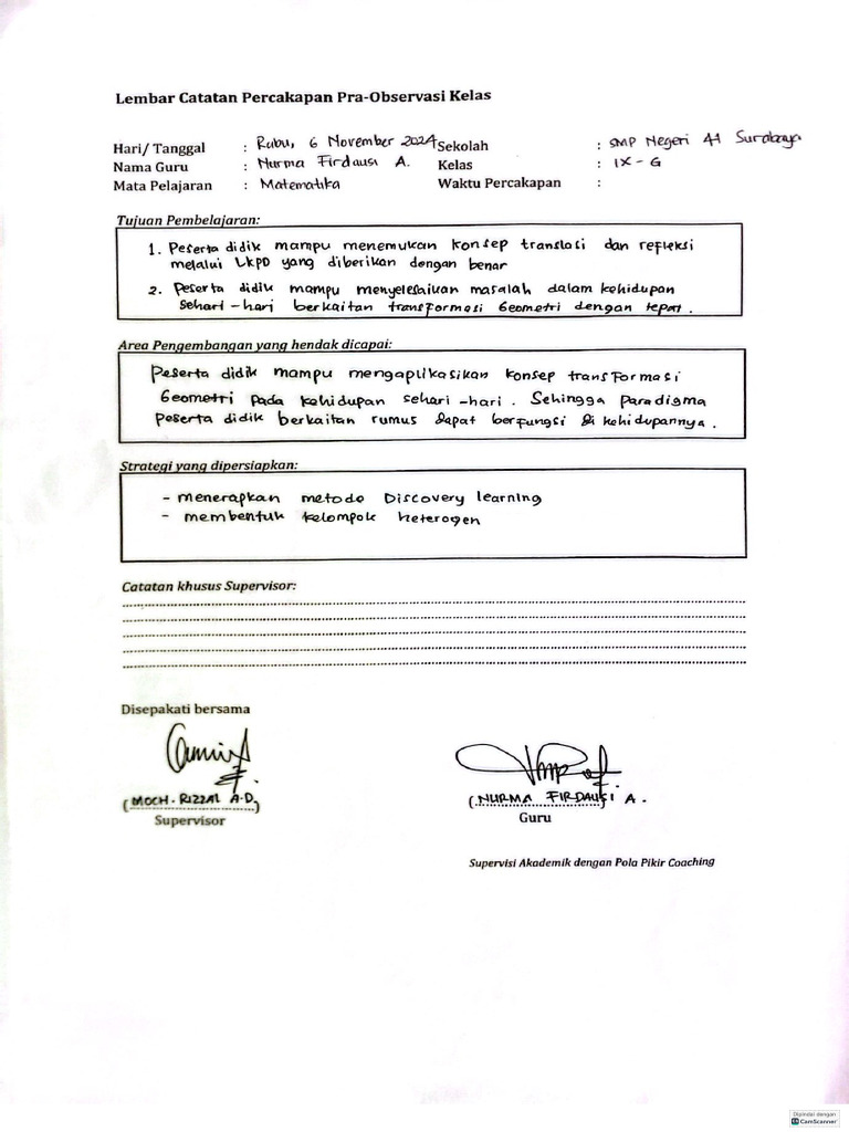 Lembar Pra Observasi Dan Observasi - Moch. | PDF