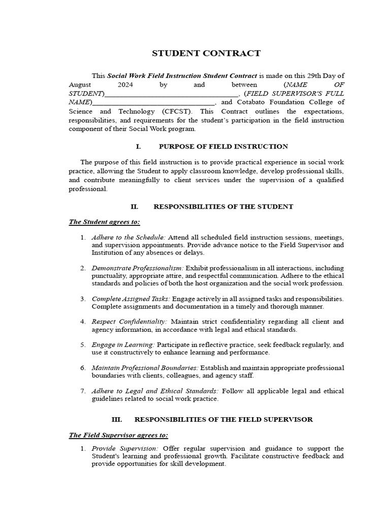 Student Contract | PDF | Learning | Confidentiality