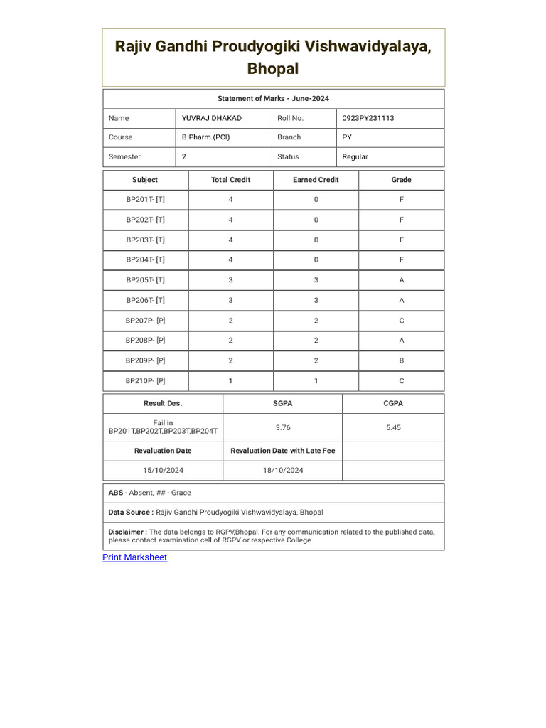 Rajiv Gandhi Proudyogiki Vishwavidyalaya, Bhopal | PDF