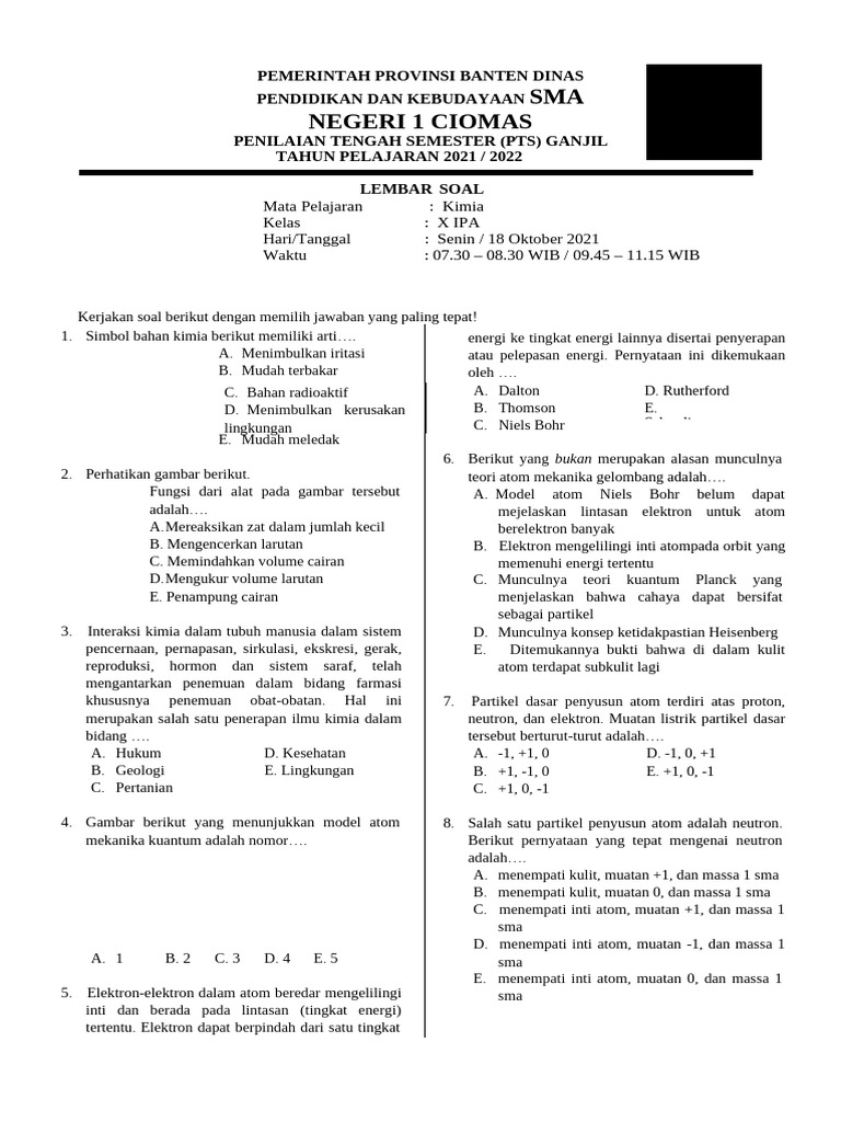 soal pts kimia fix | PDF