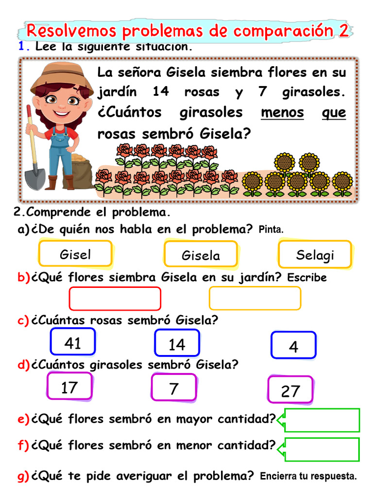 Ficha Resolvemos Problemas de Comparación ¿Cuánto Menos Maestra Janet | PDF