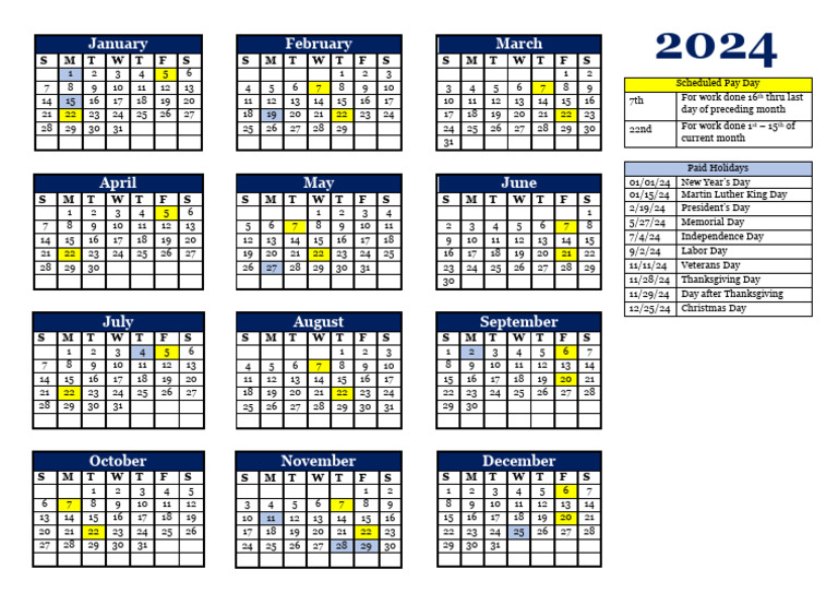 2024 Calendar - Pay Dates and Holidays - Universal | PDF | Public ...