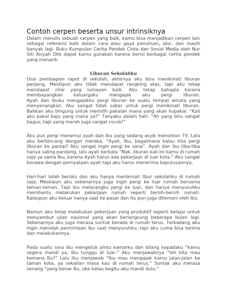 Contoh Cerpen Beserta Unsur Intrinsiknya | PDF