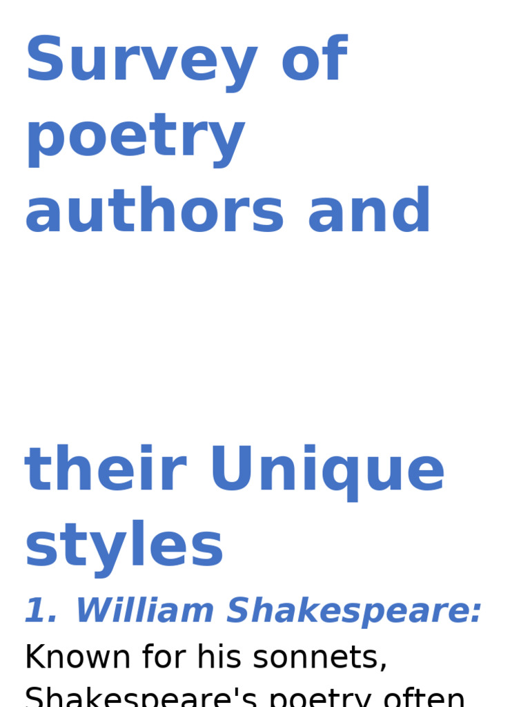 Survey of Poetry Authors and Their Unique Styles | PDF | Poetry