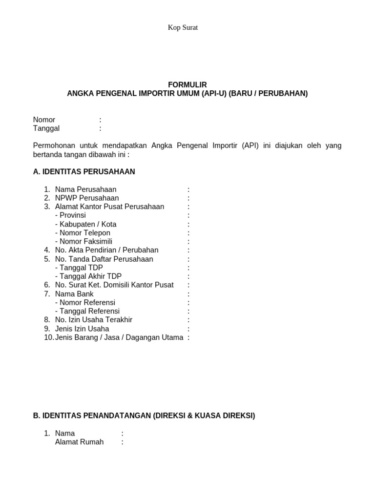 Formulir Permohonan Api Baru Perubahan | PDF