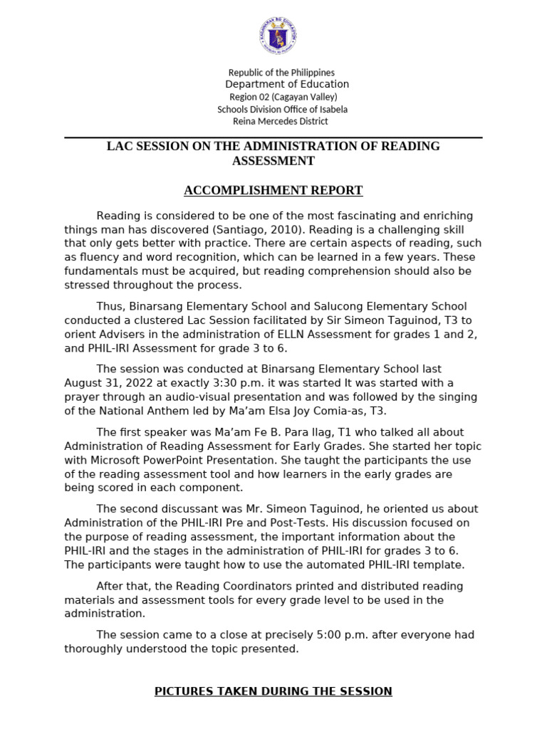 accomplishment-report-on-LAC-ELLN-and-PHIL-IRI | PDF