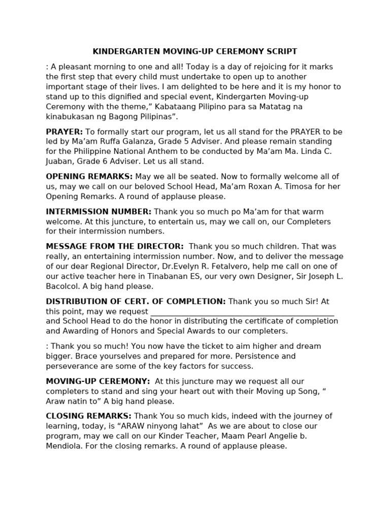 Kindergarten Moving Script | PDF