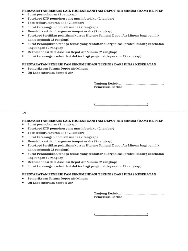 Persyaratan Berkas DAM (PTSP) | PDF