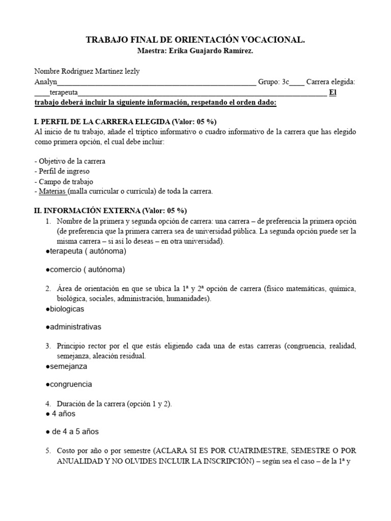 Trabajo Final de Orientaci-N Vocacional 2024 | PDF