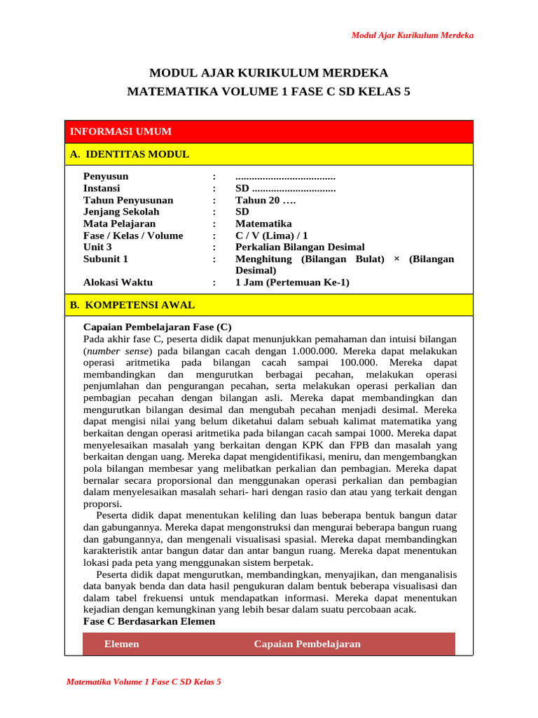 [5] Modul Ajar MTK Volume 1 Bab 3 | PDF