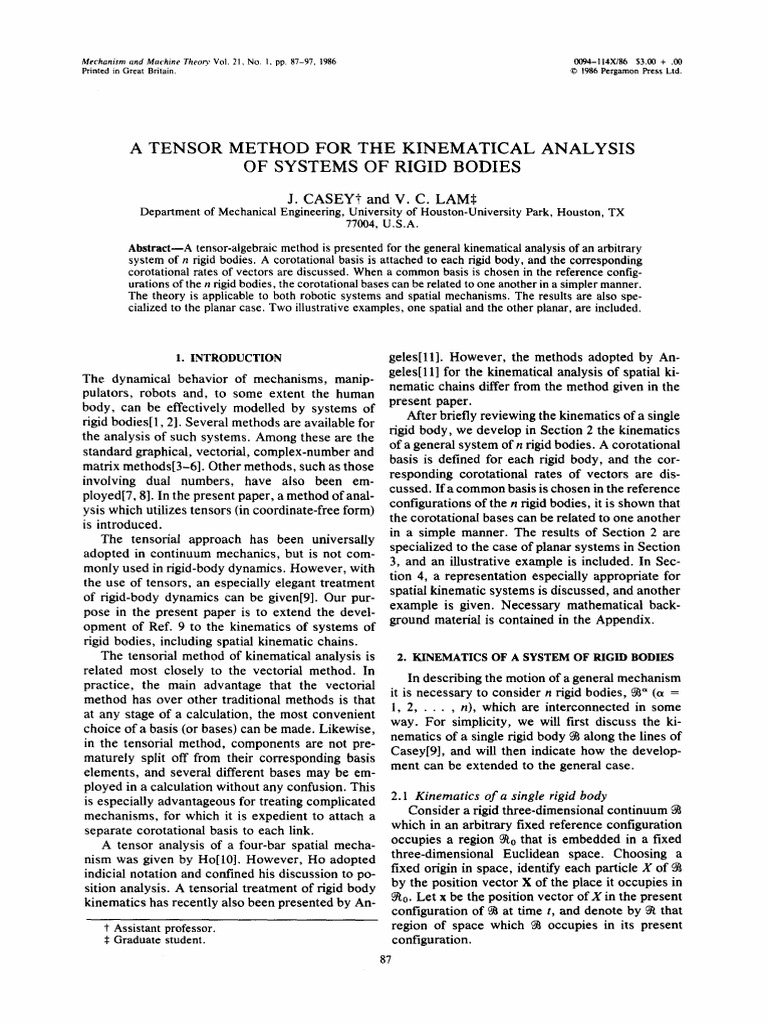 Tensor Method for Rigid Body Kinematics | PDF | Kinematics | Continuum ...