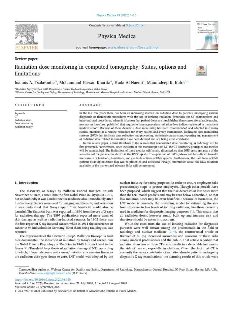 Radiation Dose Monitoring in Computed Tomography | PDF | Ct Scan ...