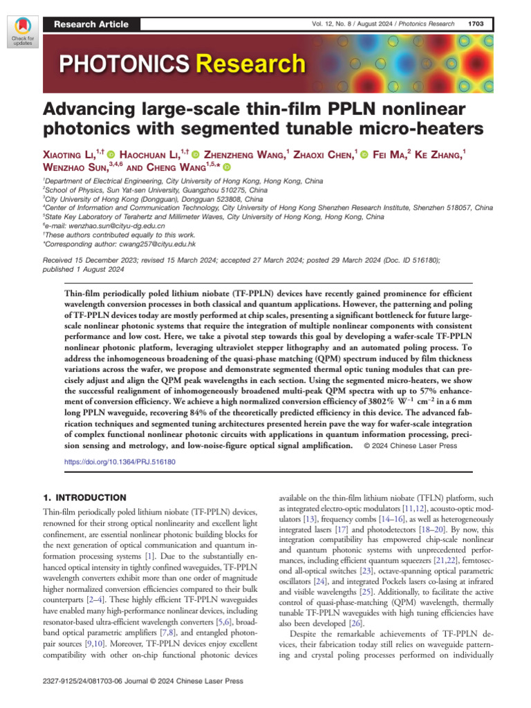 Wafer-Scale TF-PPLN Nonlinear Photonics | PDF | Nonlinear Optics | Photolithography