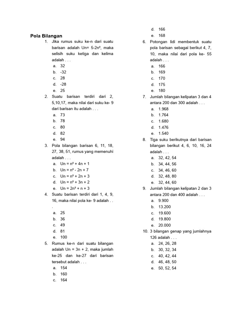 Latihan Pola Bilangan | PDF