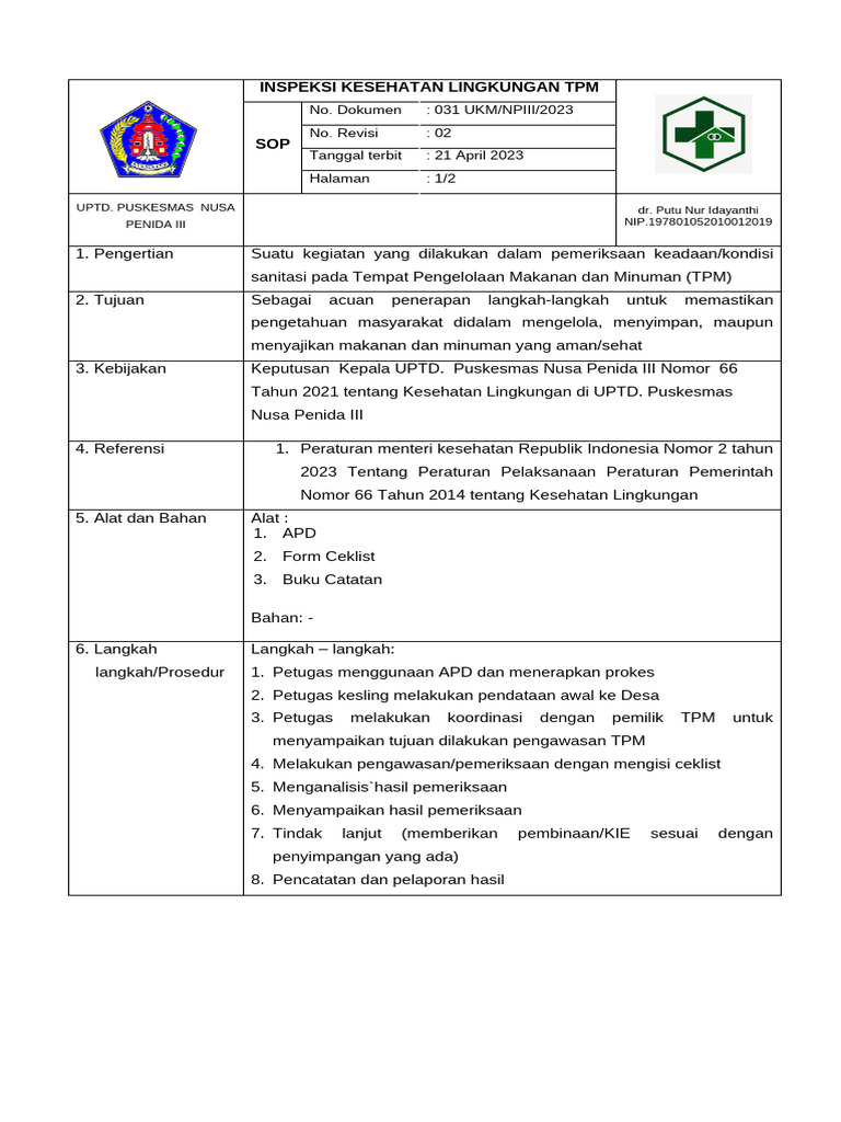 Sop Ikl TPM 2023 | PDF