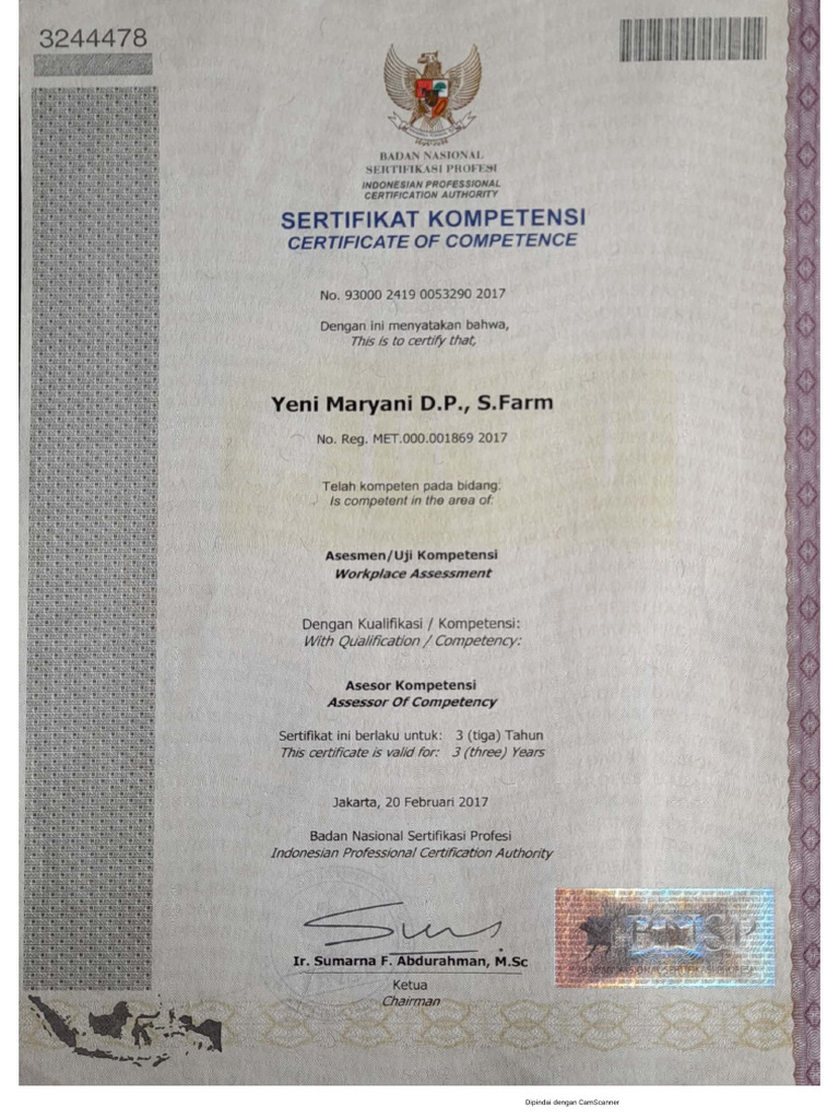 40. Sertifikat Asesor & Kompetensi | PDF