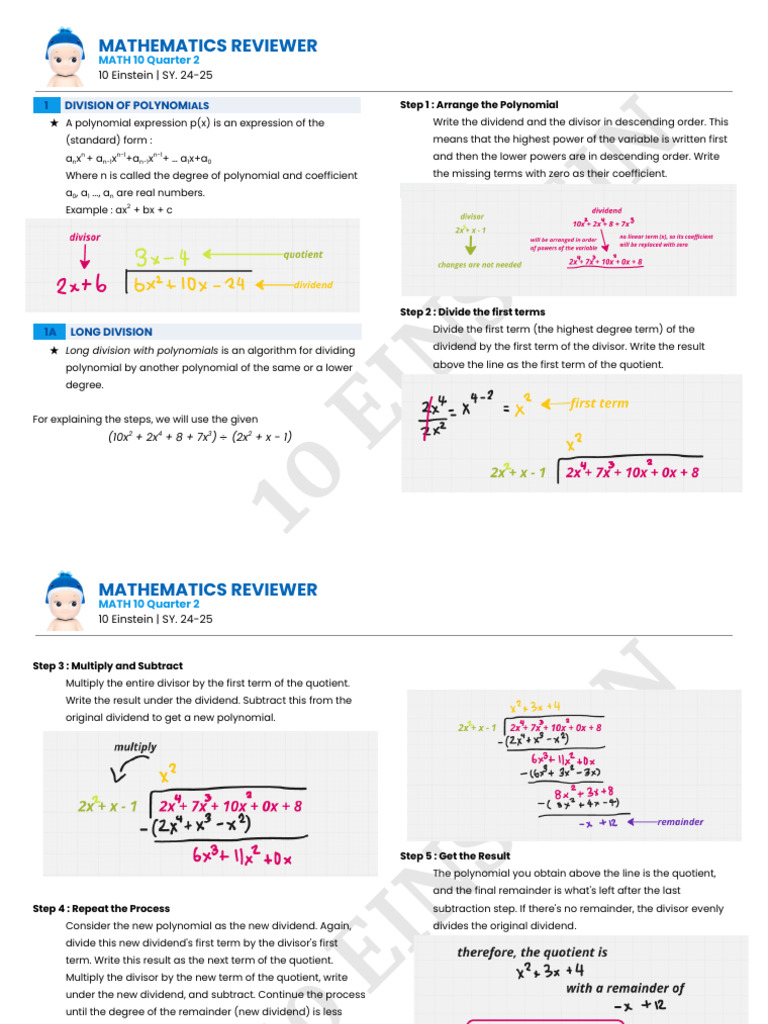 Polynomial Division and Theorems Guide | PDF | Factorization | Division (Mathematics)