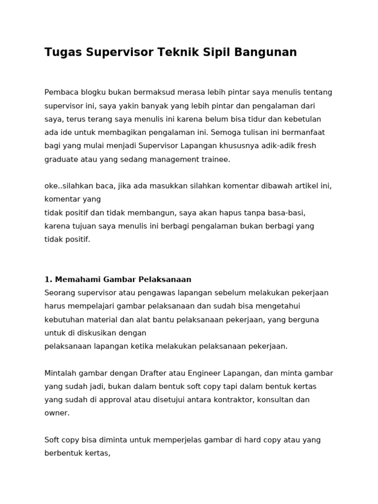 Tugas Supervisor Teknik Sipil Bangunan | PDF