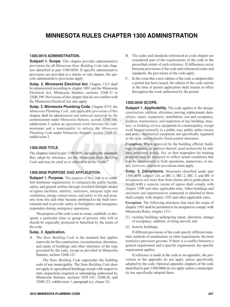 2015 MN Plumbing Code 44 Chapter 1300 | PDF | Building Code
