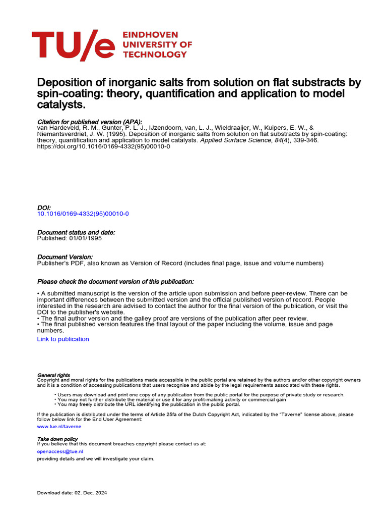 Deposition of Inorganic Salts From Solution On Flat Substracts by Spin ...
