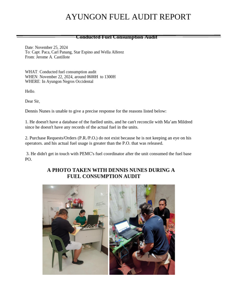 Ayungon Audit Report For Fuel Consumption | PDF