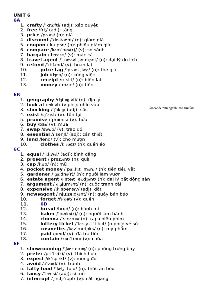TỪ VỰNG NGỮ PHÁP BÀI TẬP BỔ TRỢ TA10 FRIENDS GLOBAL UNIT 6 ( HS) | PDF