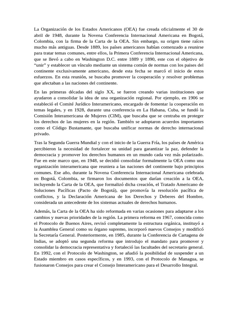 Historia y Fundación de la OEA | PDF | Ciencias Políticas | Relaciones ...