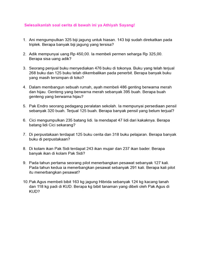 Soal UTS MTK Kelas 2 SD | PDF