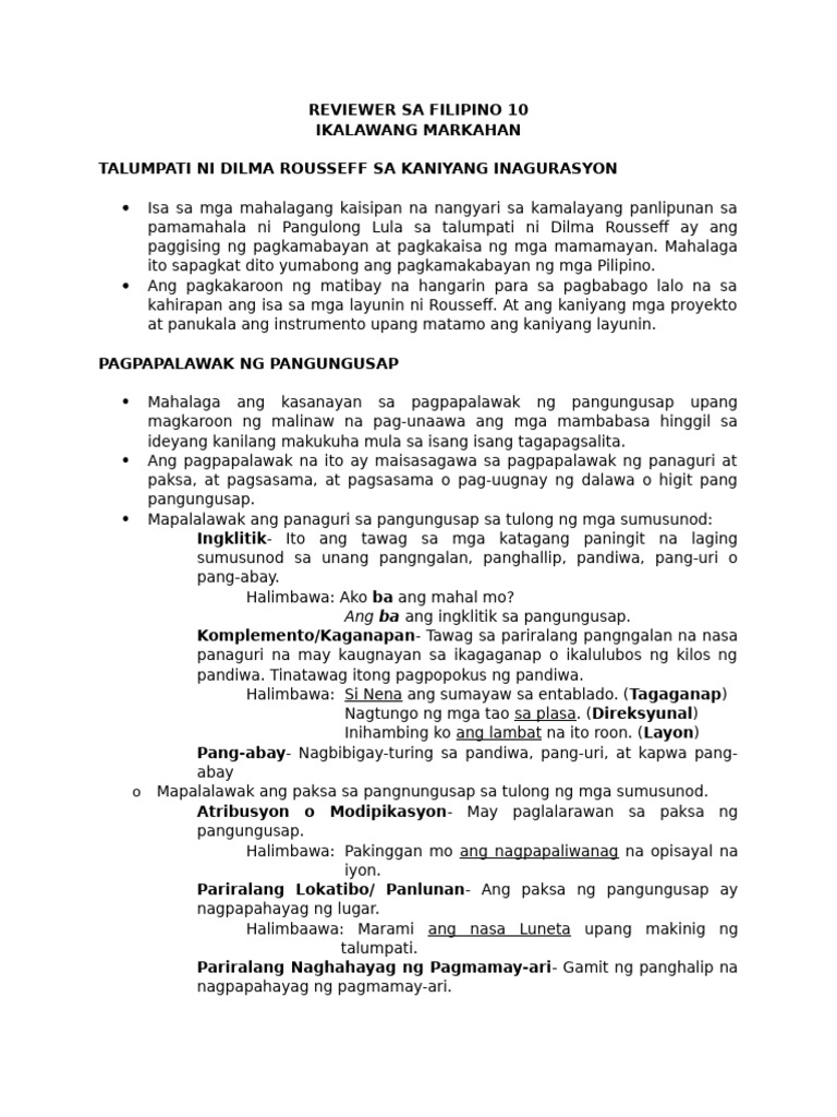 Reviewer Sa Filipino 10 | PDF