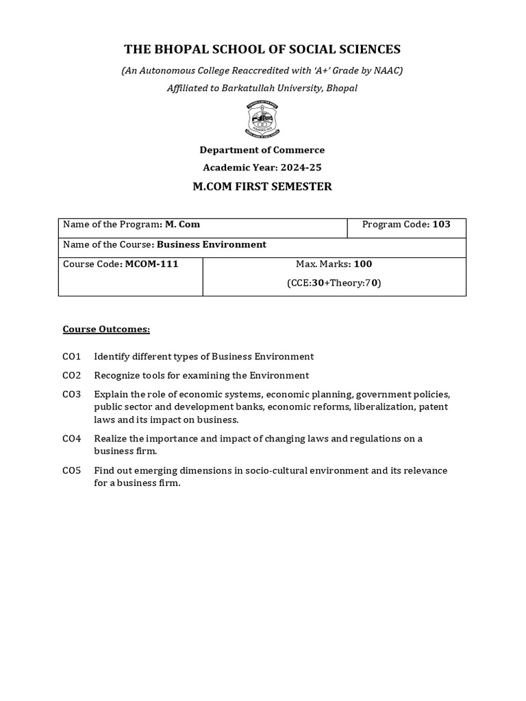 M.Com Business Environment Syllabus | PDF | Economies | Political Science