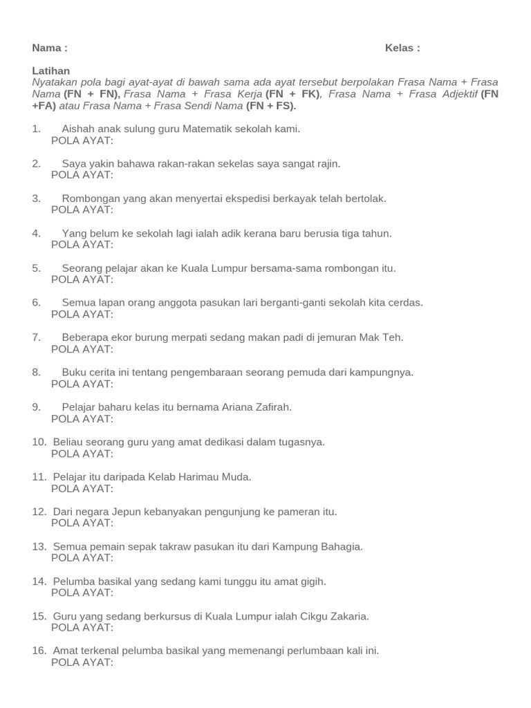 Latihan Pola Ayat | PDF