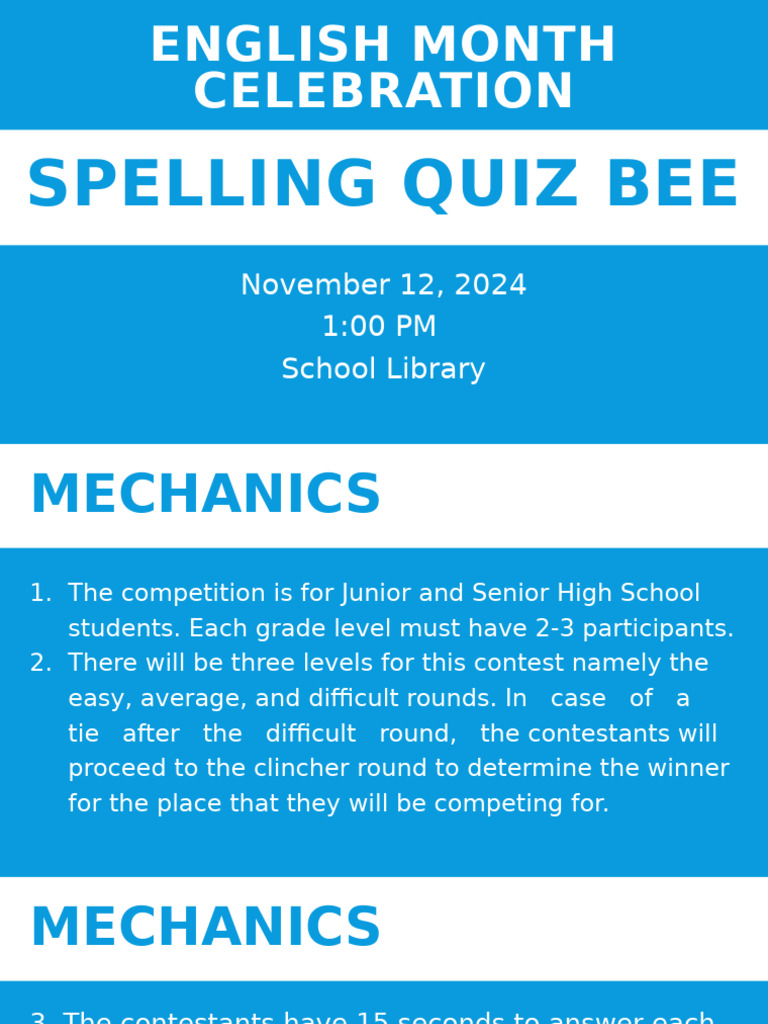 Spelling Quiz Bee Mechanics and Details | PDF