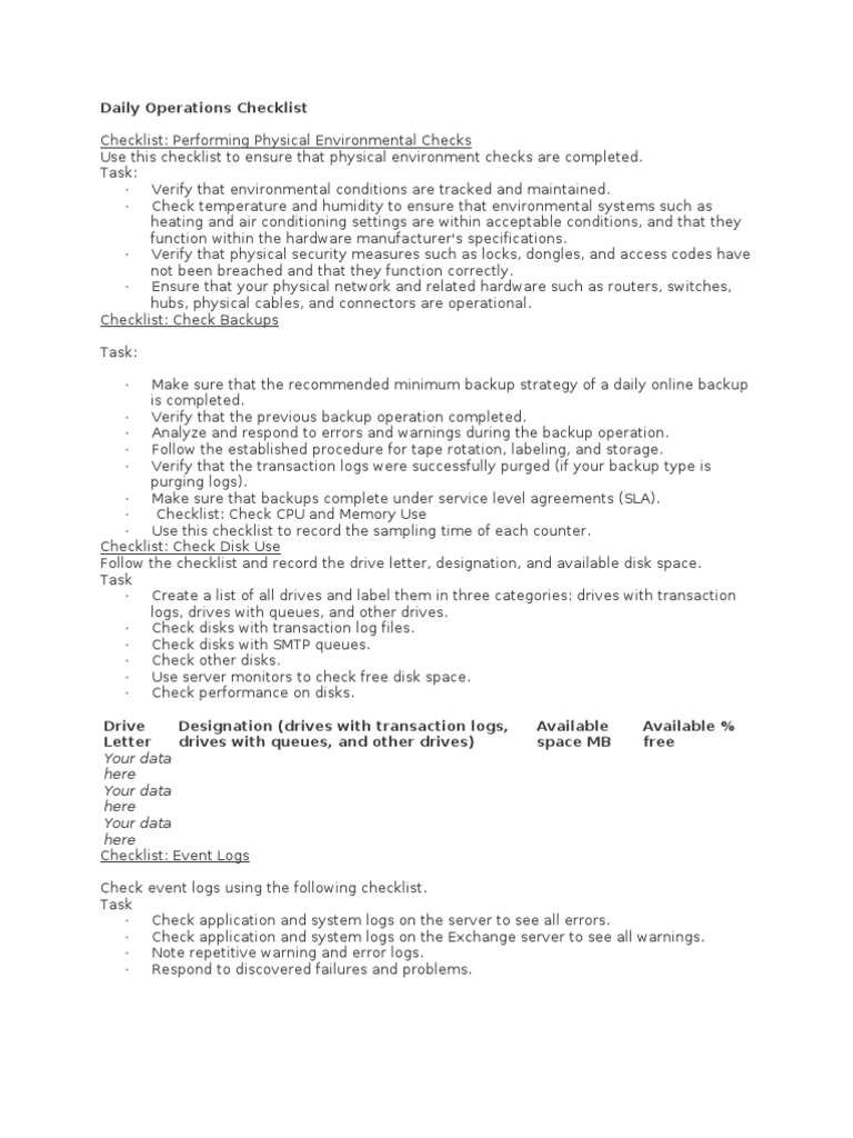 Daily Operations Checklist | PDF | Backup | Antivirus Software