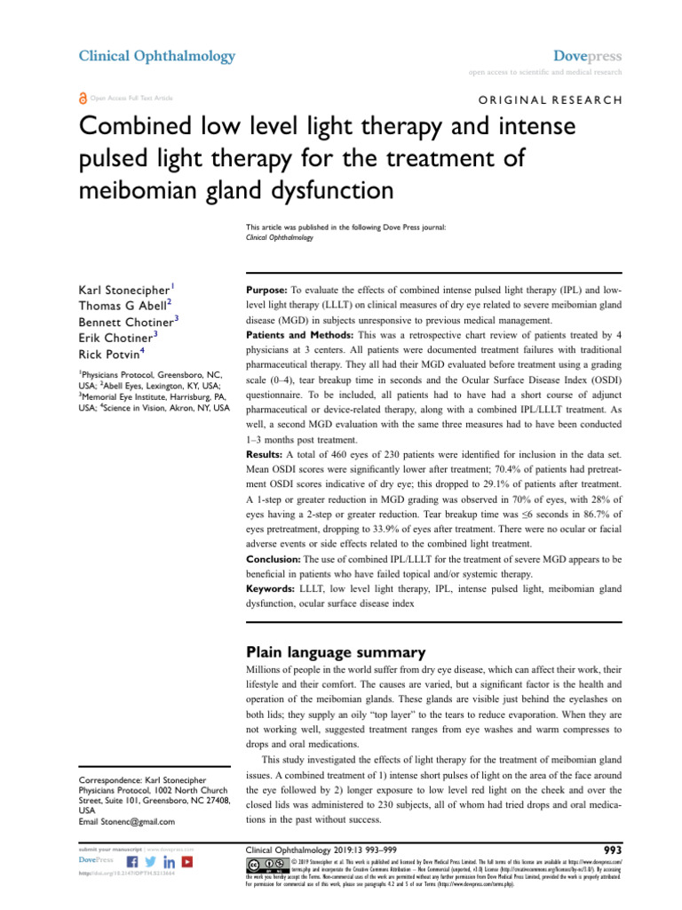 Combined Low Level Light Therapy and Intense Pulsed Light Therapy For ...