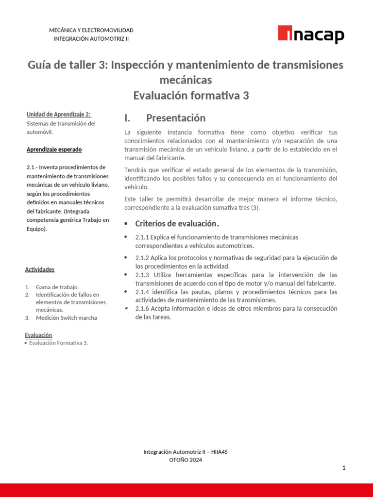HIIA45 - U2 - EF3 - Guia - de - Taller3 CMS | PDF | Engranaje | Transmisión manual
