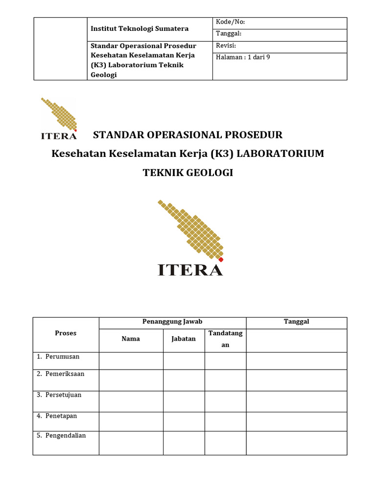 Standar Operasional Prosedur Kesehatan Keselamatan Kerja (K3 ...