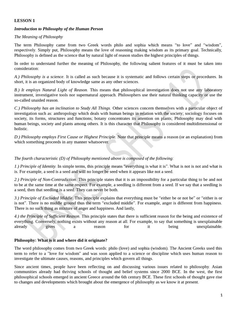 INTRODUCTION TO PHILOSOPHY HANDOUT 1Q | PDF | Reality | Knowledge