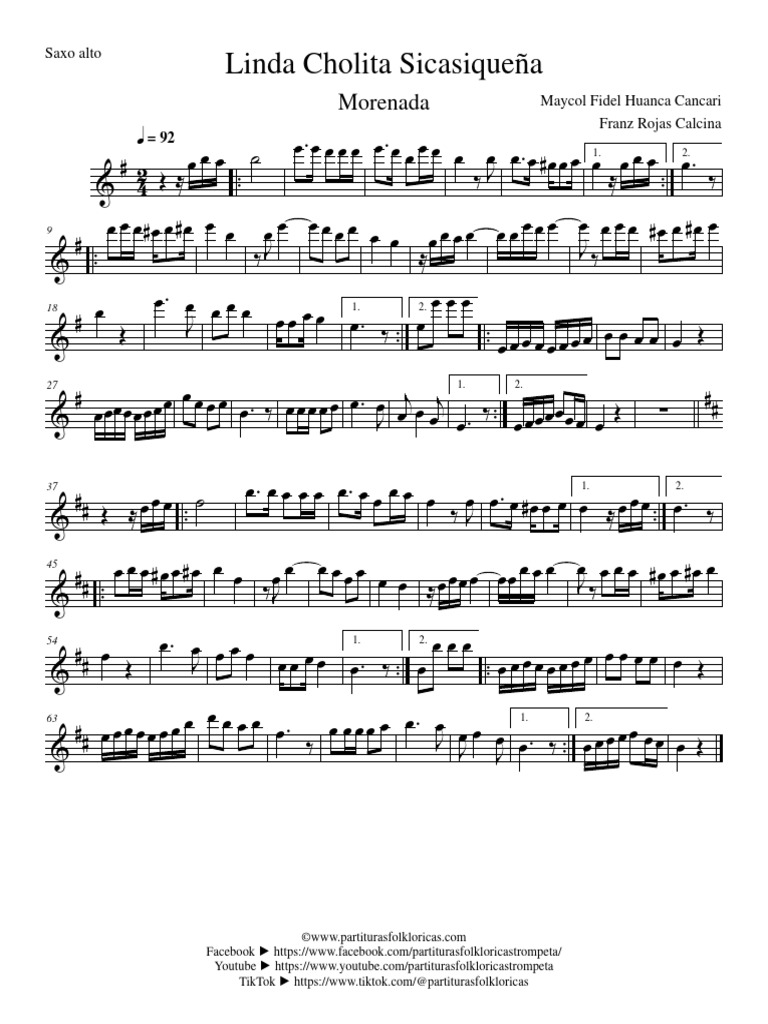 Morenada Sheet Music for Saxo Alto | PDF
