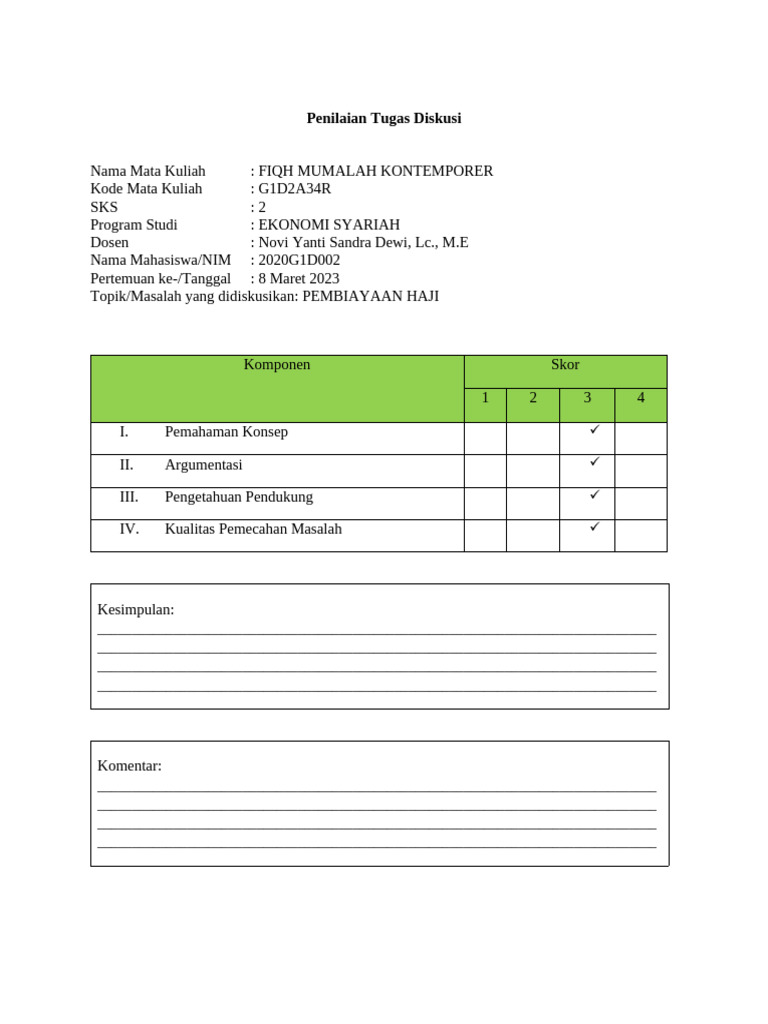 Penilaian Tugas Diskusi Mahasiswa Salinan | PDF