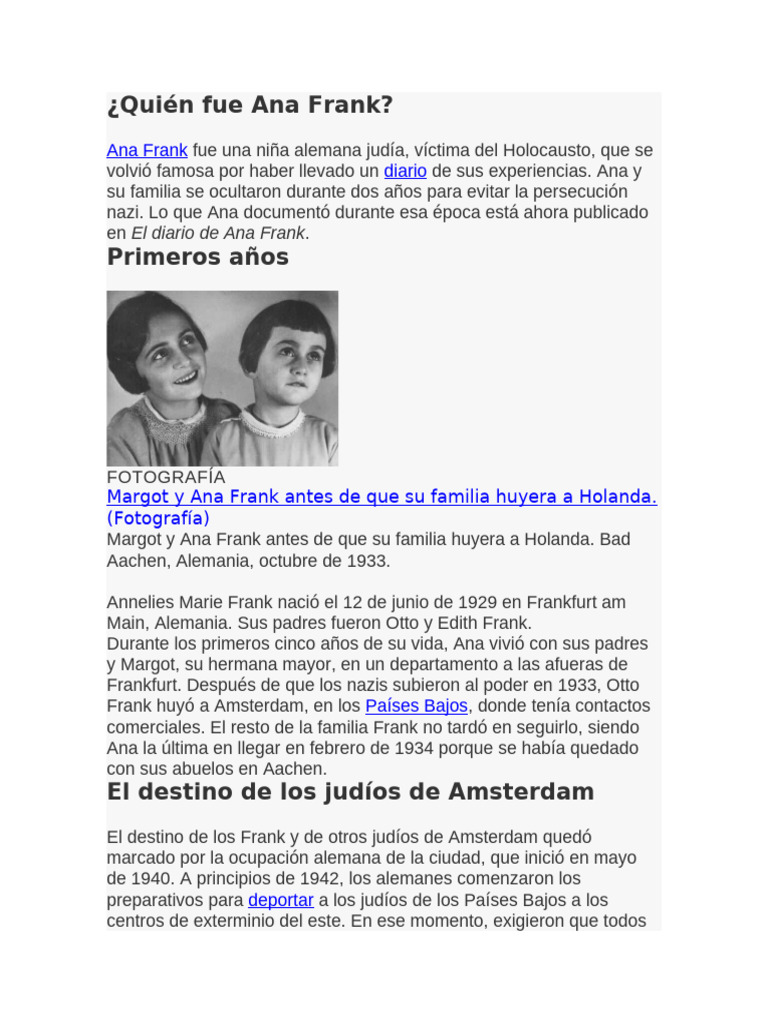 Quién Fue Ana Frank | PDF | Anne Frank | El Holocausto