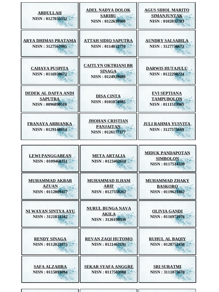 Nama Siswa Raport 7a 2024 | PDF