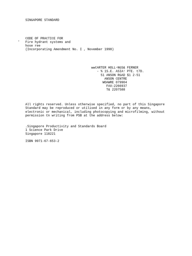 Singapore Fire Hydrant System Standards | PDF | Pump | Valve