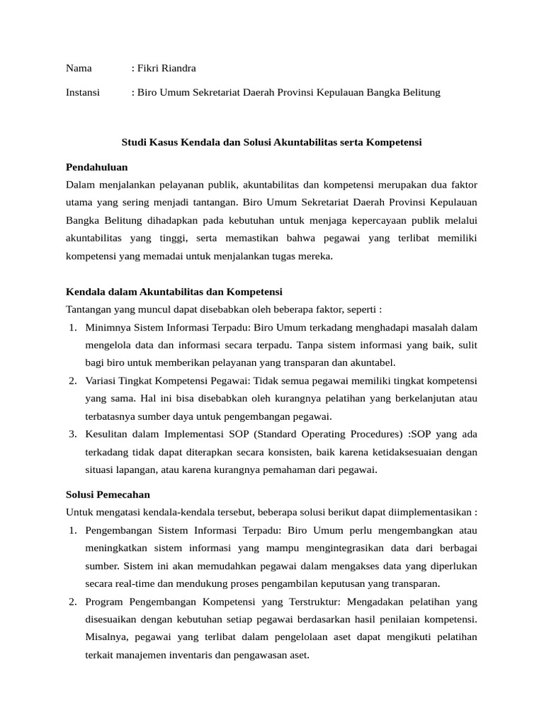 Studi Kasus Kendala dan Solusi Akuntabilitas FIKRI RIANDRA | PDF