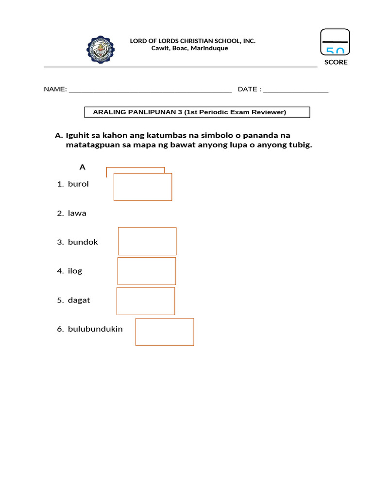 A. Iguhit Sa Kahon Ang Katumbas Na Simbolo o Pananda Na Matatagpuan Sa ...